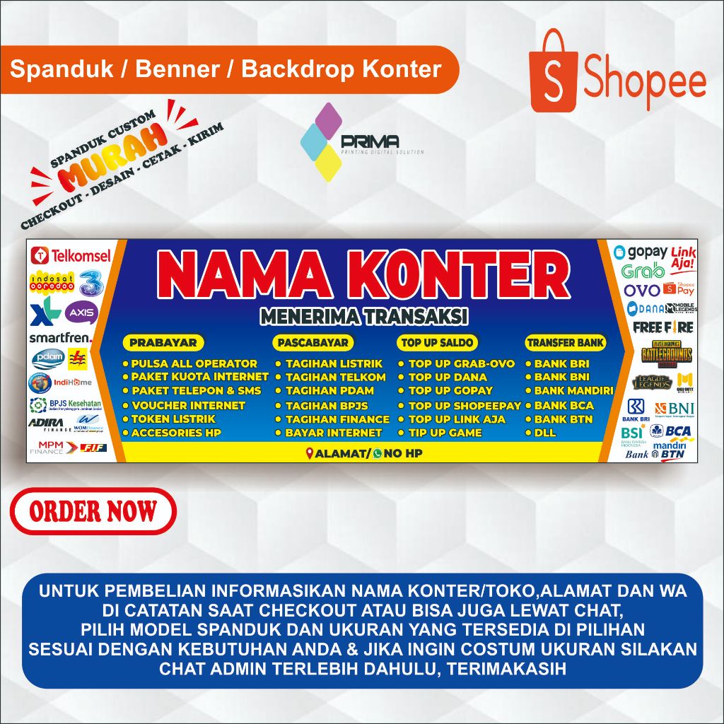 Jual BANNER SPANDUK KONTER PULSA CUSTOM DESAIN & UKURAN/HIASAN KONTER ...