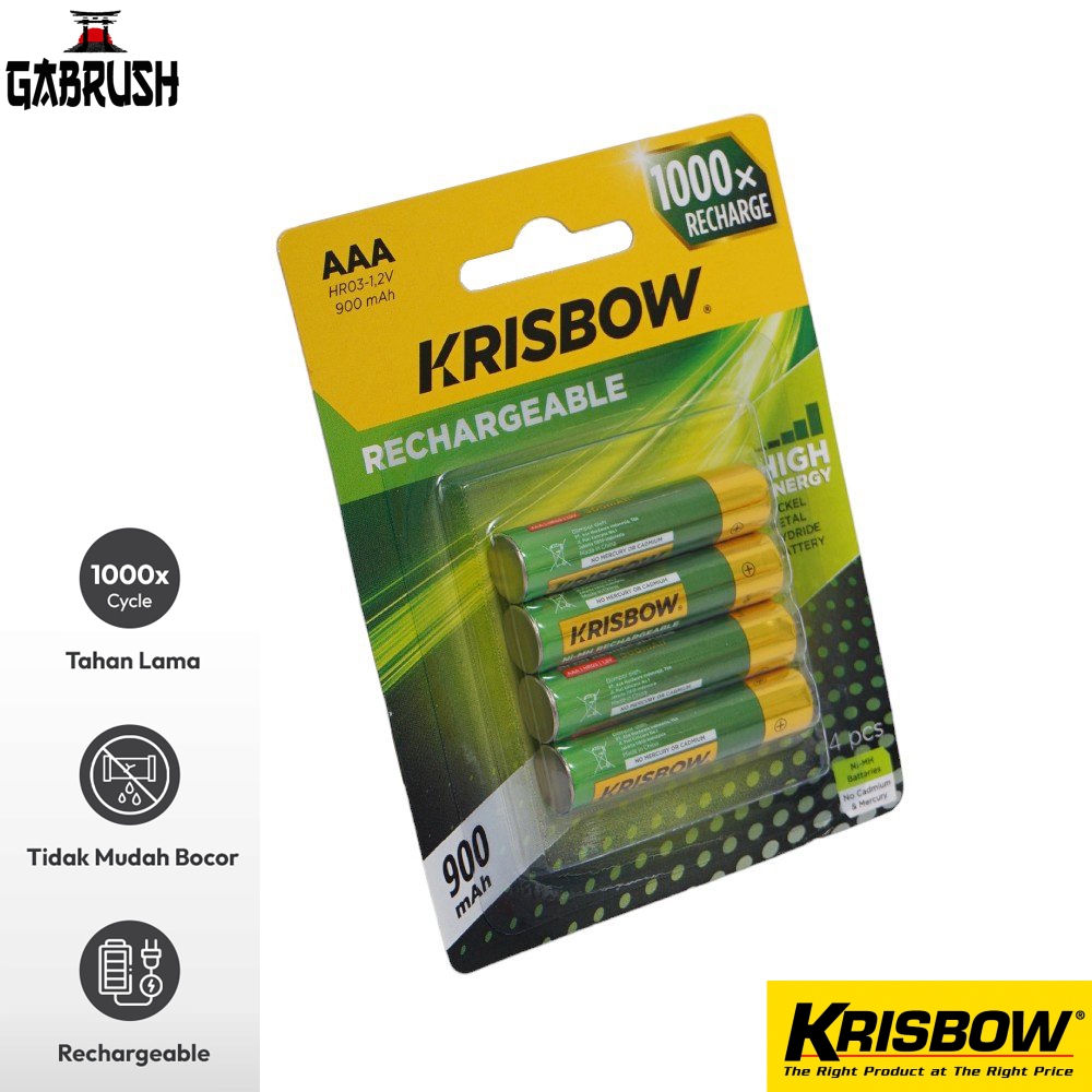 Jual KRISBOW Baterai AAA Ni-MH Rechargeable 900mAh Set 4 Pcs | Shopee ...