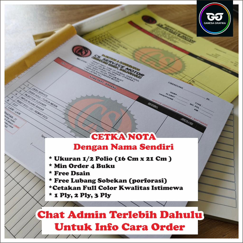 Jual cetak nota custom ukuran 1/2 polio nota bon nama perusahaan toko ...