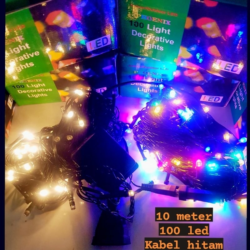 Jual LAMPU HIAS WARNA WARNI 100 LAMPU LED PJG 10 METER KABEL HITAM ...