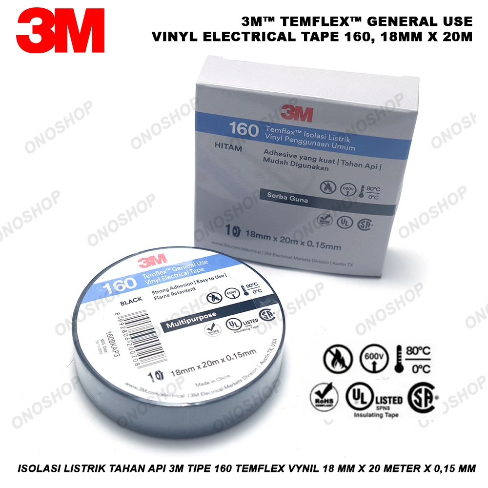 Jual Isolasi Listrik Tahan Api 3M Tipe 160 Temflex Vynil 18 mm x 20 meter | Shopee Indonesia