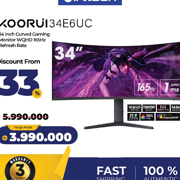 Jual Belanja Ceria KOORUI 34 inch monior 34E6UC Curved Gaming Monitor ...
