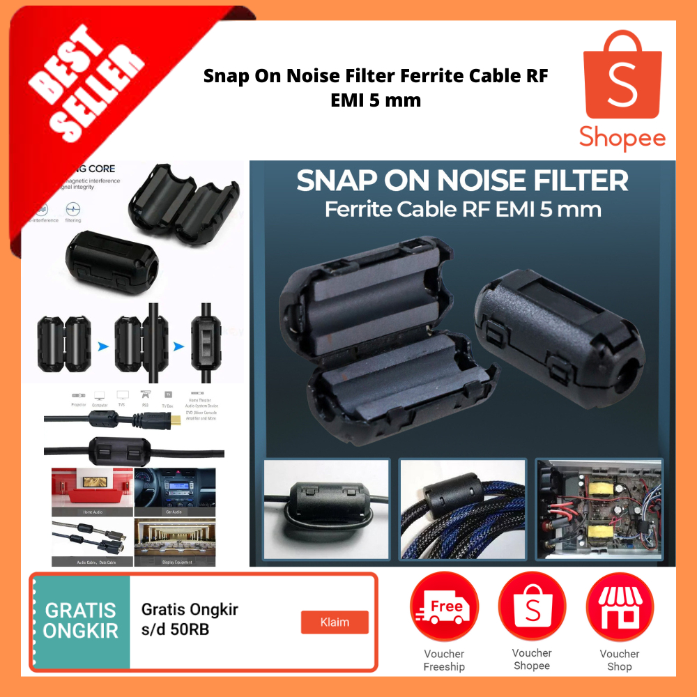 Jual Snap On Noise Filter Ferrite Cable RF EMI 5 mm / Kabel RCA Cincin ...