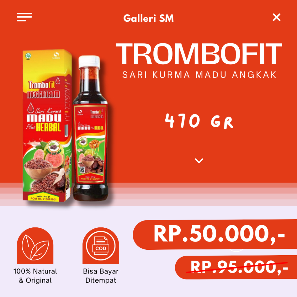 Jual Trombofit Sari Kurma Madu Angkak Herbal 460 gr Atasi DBD Trombosit ...