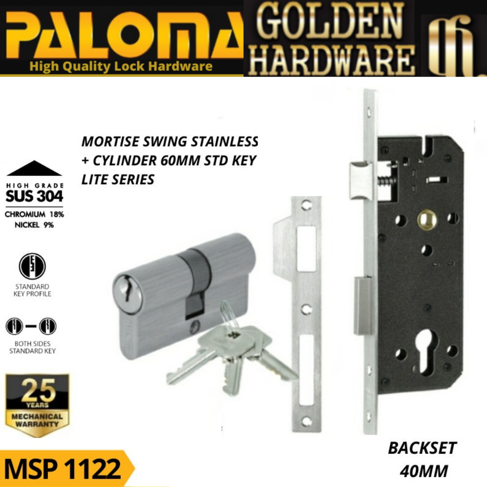 Jual Mortise lock Swing Paloma 40 MM Set Cylinder MSP 1122 Stainless ...