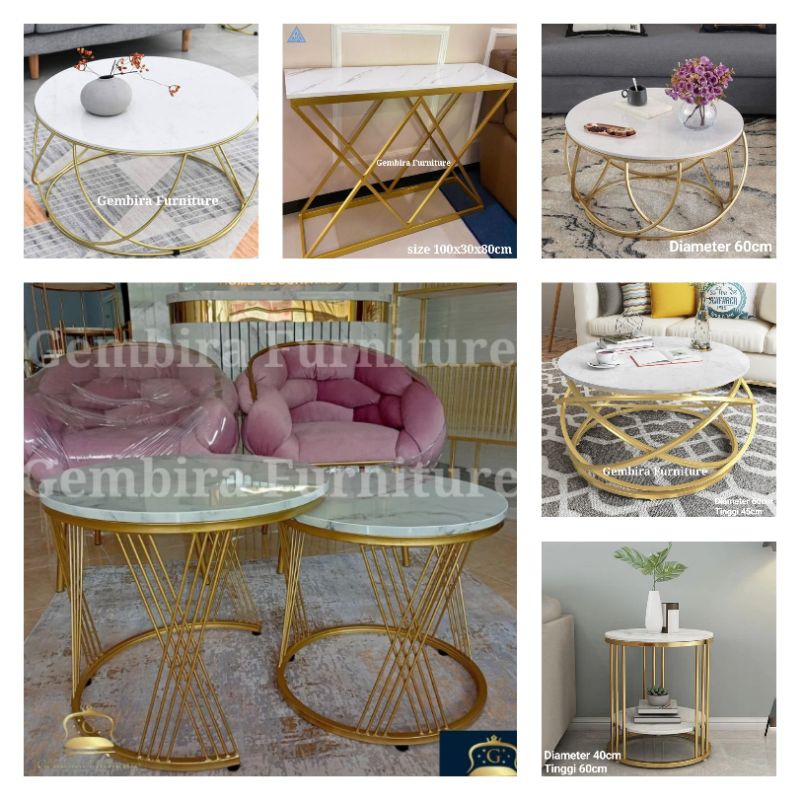 Jual READY meja gold marmer marble couple industrial minimalis modern ...