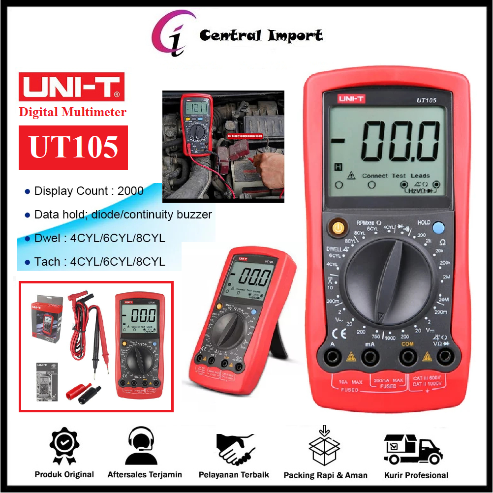 Jual UNI-T UT105 Multimeter Digital Automative 1000VDC/750VAC UNI-T UT ...