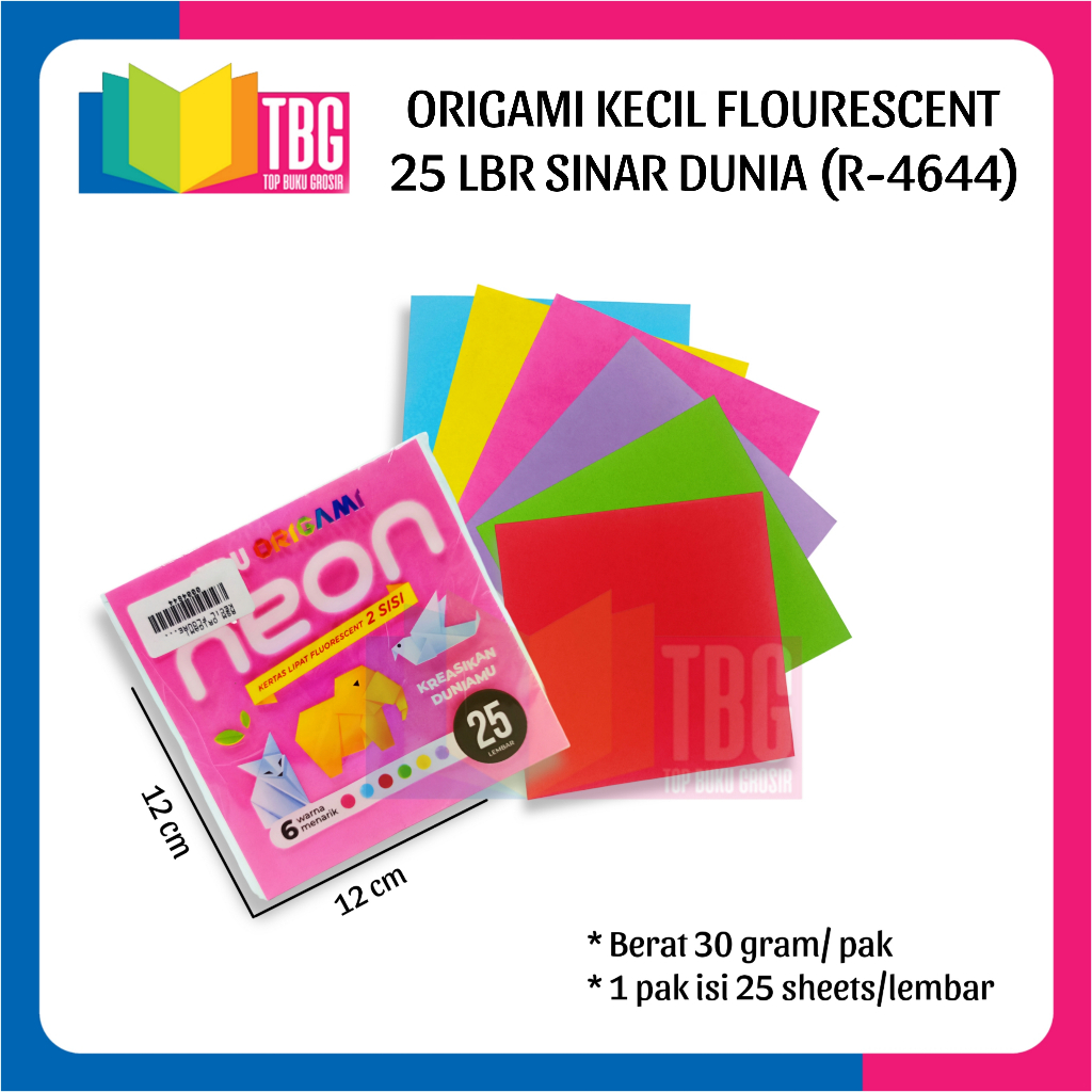Jual 1 PACK ORIGAMI KECIL FLOURESCENT 25 LBR SINAR DUNIA / KERTAS LIPAT ...