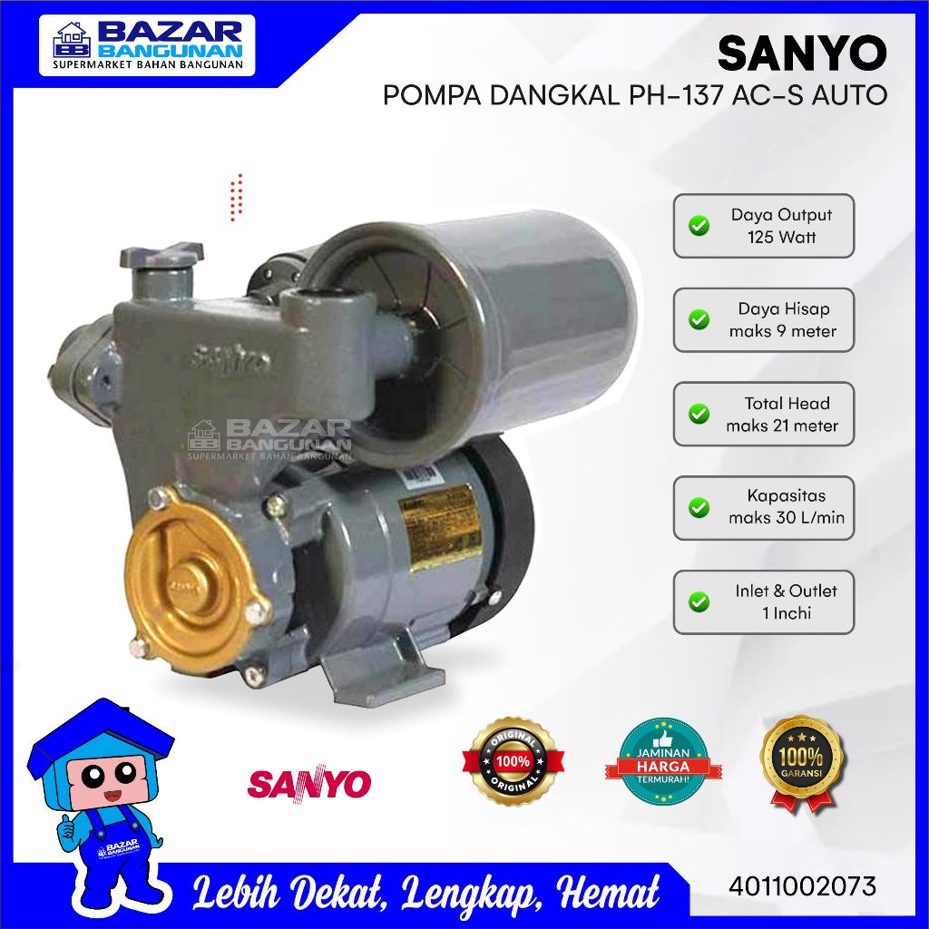 Jual Sanyo - Pompa Air Jet Pump / Jetpump Sumur Dangkal PH 137 Acs AC S ...