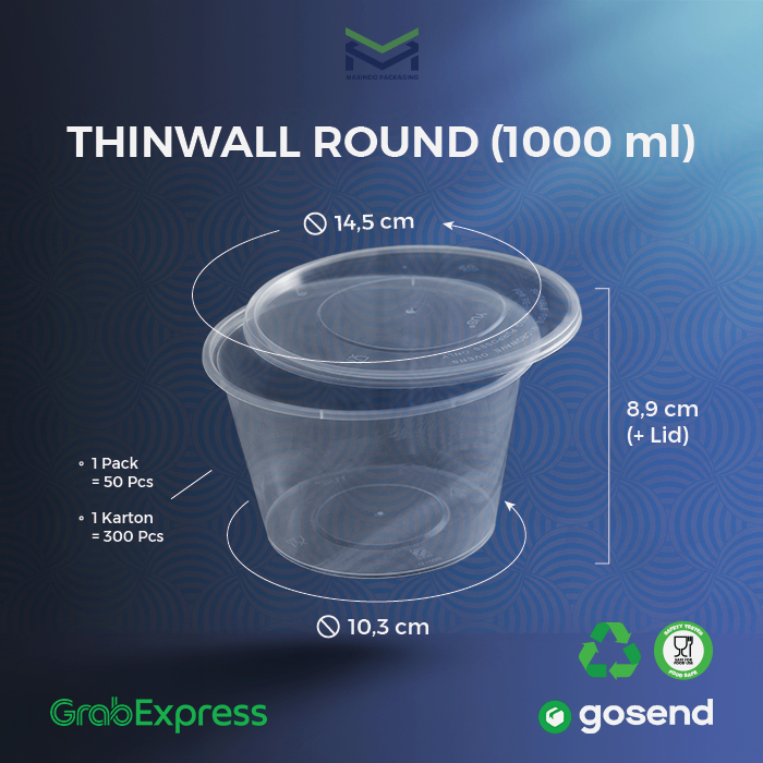 Jual [300pcs] Thinwall Round 1000ml / Tempat Makan Mangkok Plastik ...