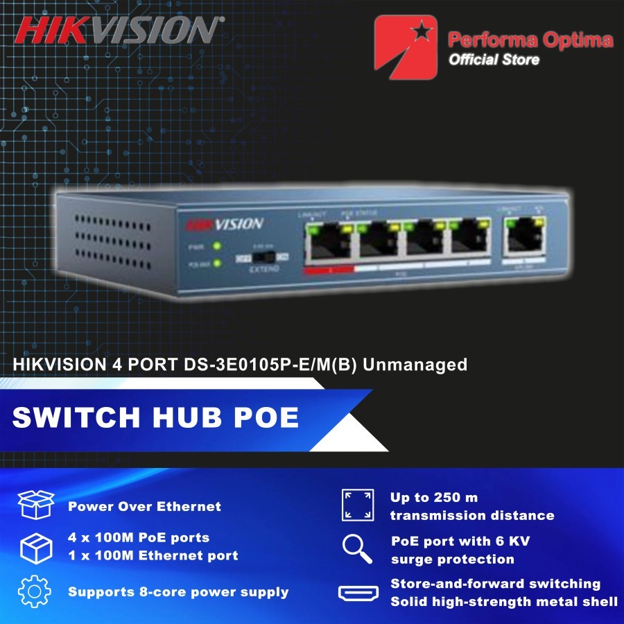 Jual SWITCH HUB POE HIKVISION 4 PORT DS-3E0105P-E/M(B) Unmanaged | Shopee Indonesia