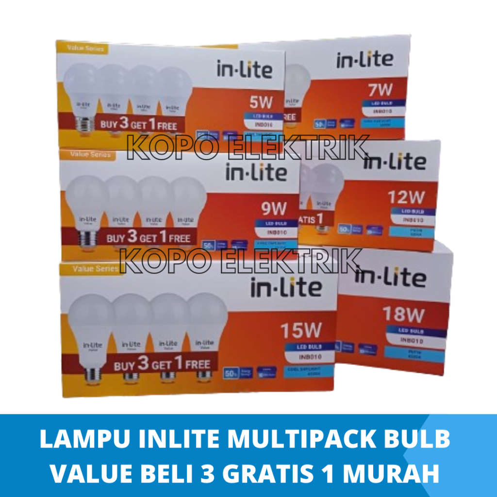 Jual Inlite INB010 Value Series LED Bulb 5W 7W 9W 12W 15W 18W Paket Murah | Shopee Indonesia