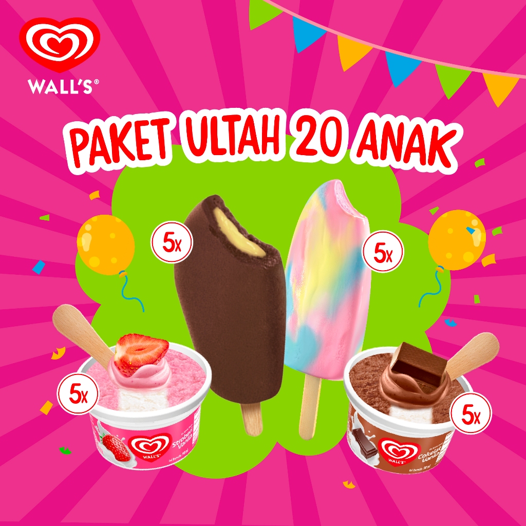 Jual Paket Ulang Tahun 20 Anak - Es Krim / Ice Cream Wall's | Shopee ...
