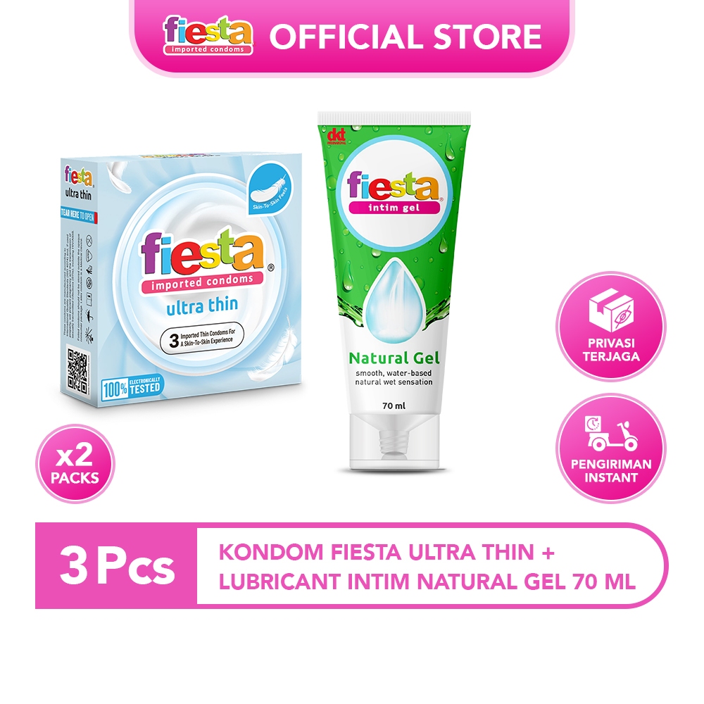 Jual Kondom Fiesta Ultra Thin 3s + Fiesta Lubricant Natural Gel 70 ml ...