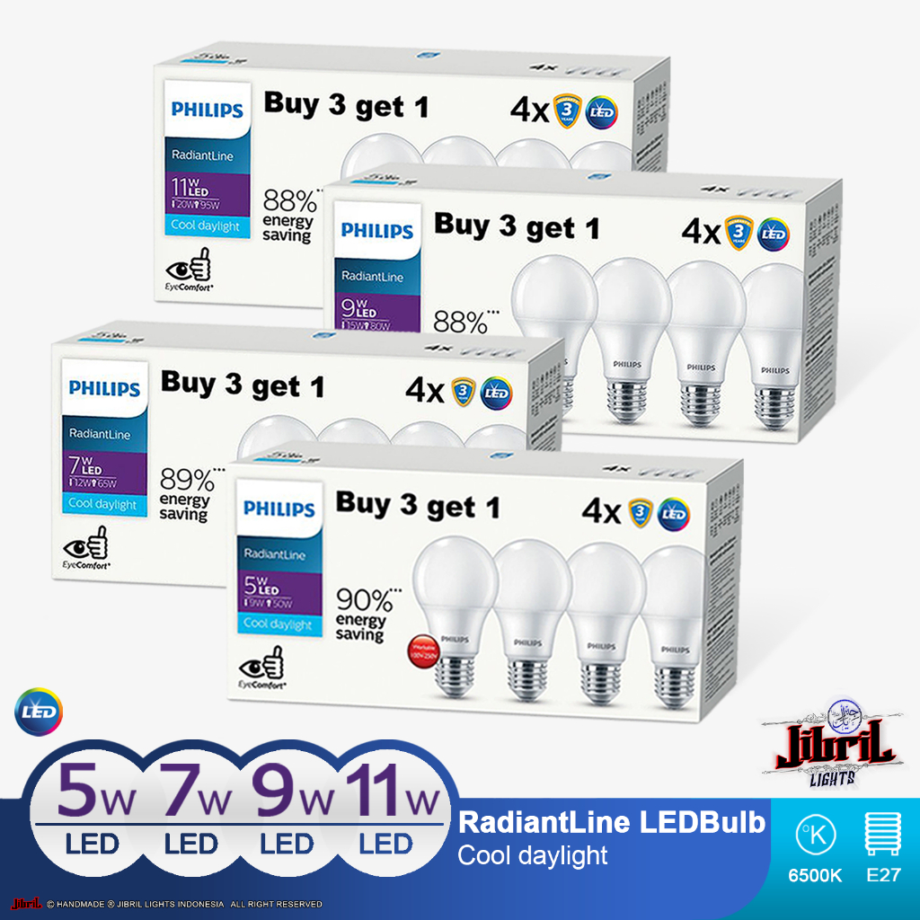 Jual Philips Radiantline LEDBulb Multipack 5W 7W 9W 11W Putih 6500K ...