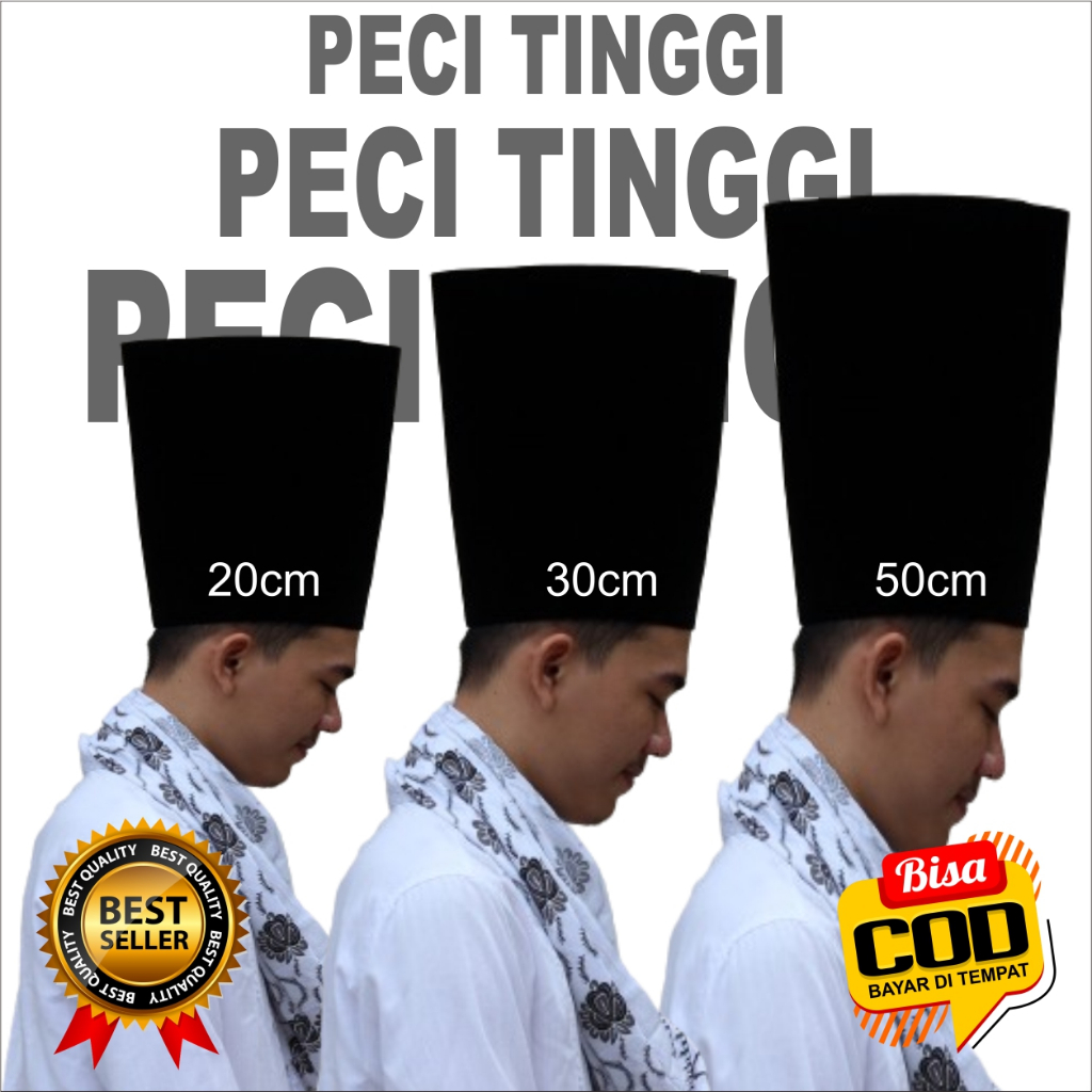 Jual Songkok Hitam Tinggi 20 30 50 cm - Kopiah Songkok Peci Nasional ...