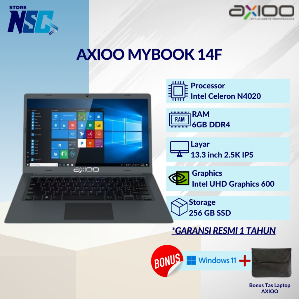 Jual AXIOO MYBOOK 14F N4020 6GB 256GB SSD 13.3" WQXGA IPS 2.5K Linux ...