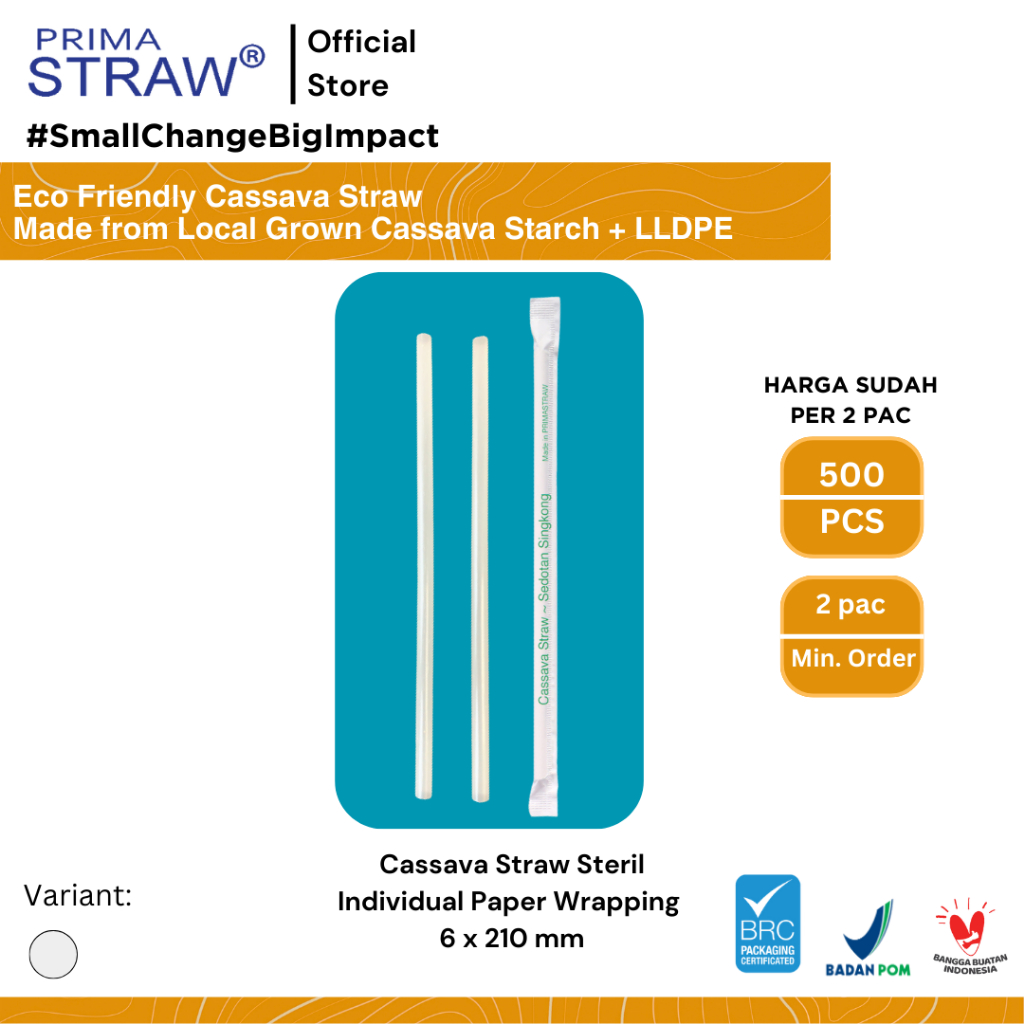 Jual PRIMASTRAW - Sedotan Singkong Steril - Cassava Straw 6 dan 8 mm x ...