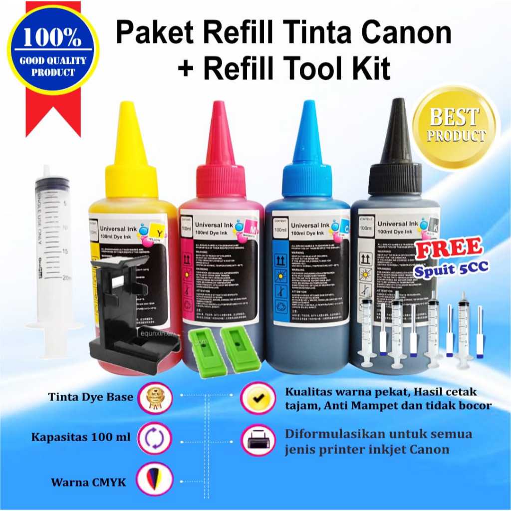 Jual Paket Tinta Infus Printer 4 Warna 100ml Refill Canon IP2770 ...