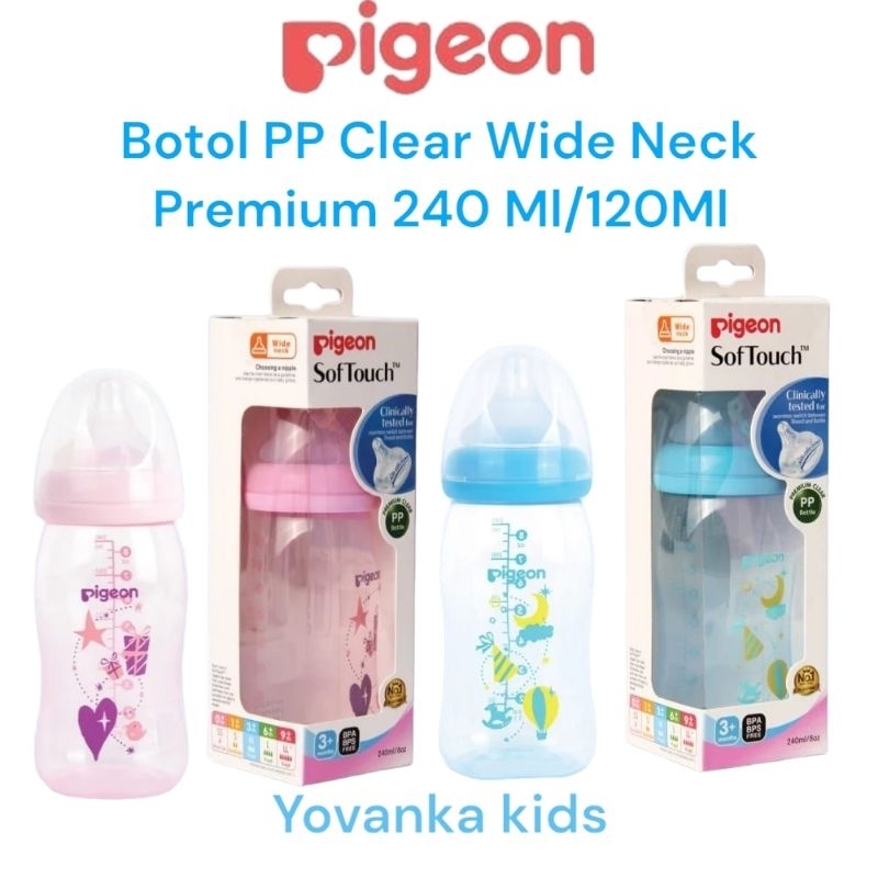 Jual Pigeon Botol Susu Premium PP Clear Wide Neck Sof Touch Anti Colic 160 Ml 240 Ml Original ...