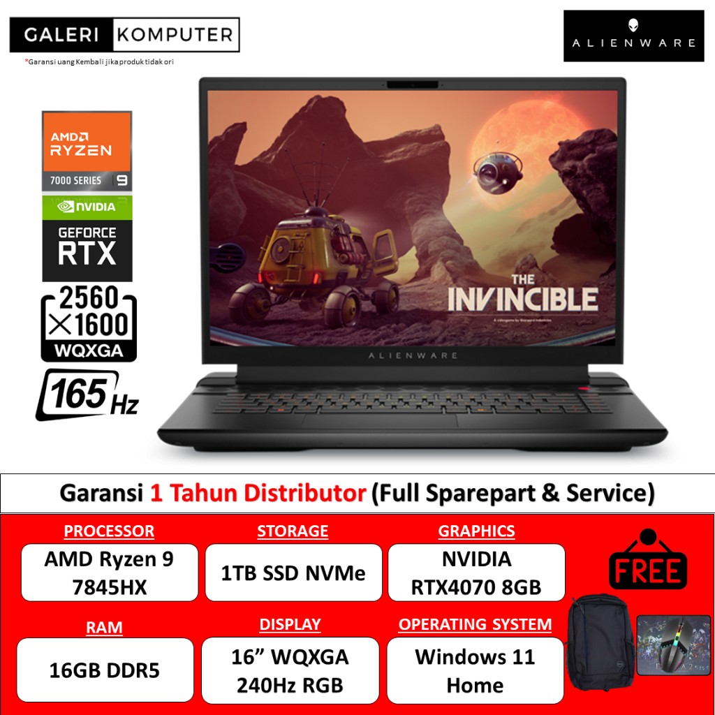 Jual Laptop Gaming Alienware M16 AMD Ryzen 9 7845HX 16GB DDR5 1TB SSD ...