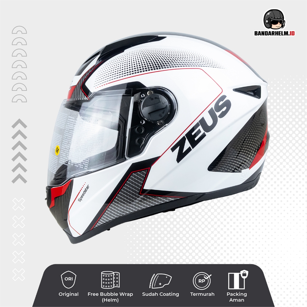 Jual Helm Full Face Zeus 811 AL6 WHITE RED | Shopee Indonesia