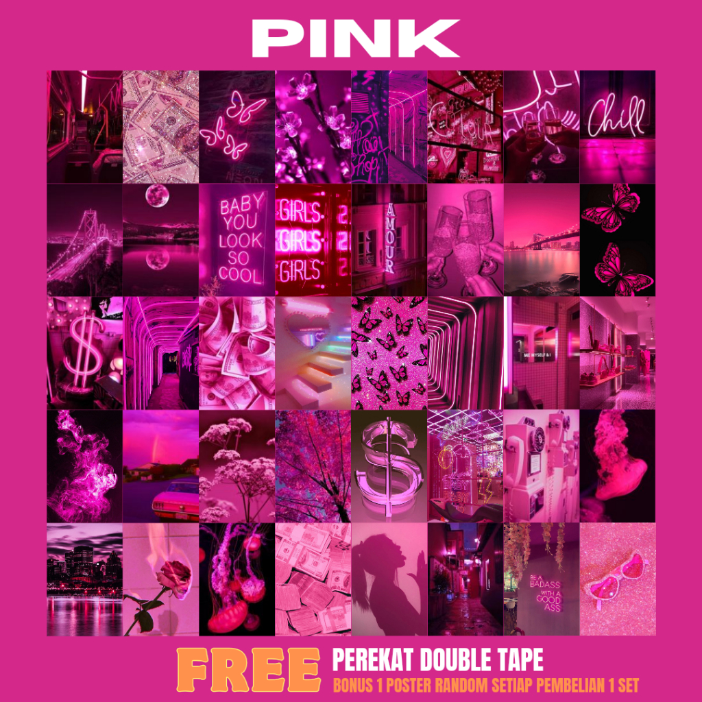 Jual Poster Aesthetic Pink 40pcs Ukuran A5 / Poster Dinding Aesthetic ...