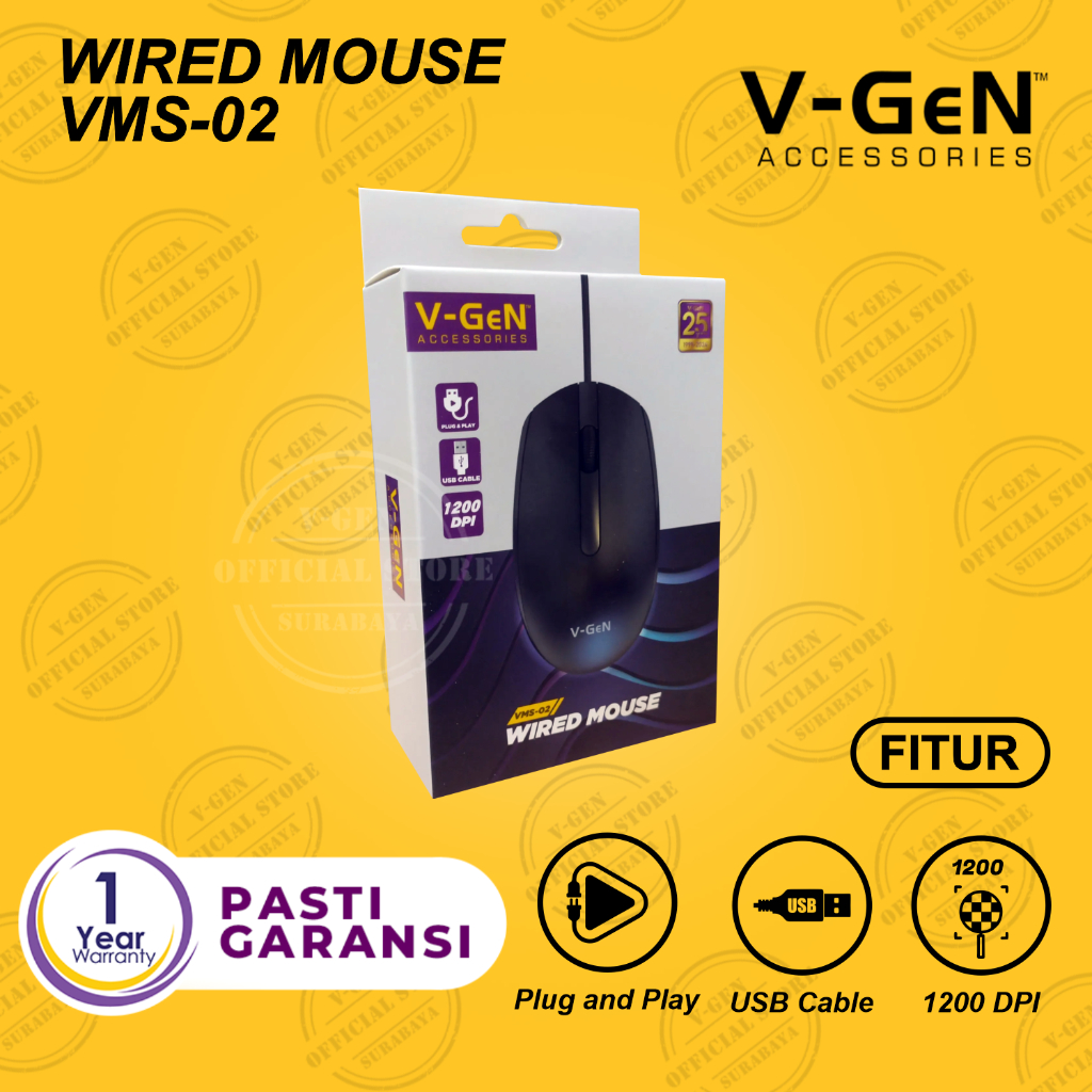 Jual Wired Mouse V-GeN VMS-02 1200 DPI Mouse Kabel PNP USB Cable ...