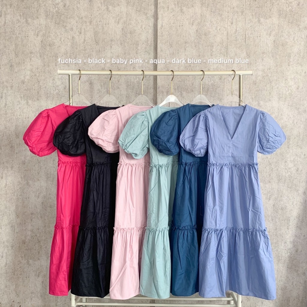 Jual Premium Amora Dress TH 929 COTTON Gaun Midi Wanita Simple Bahan ...