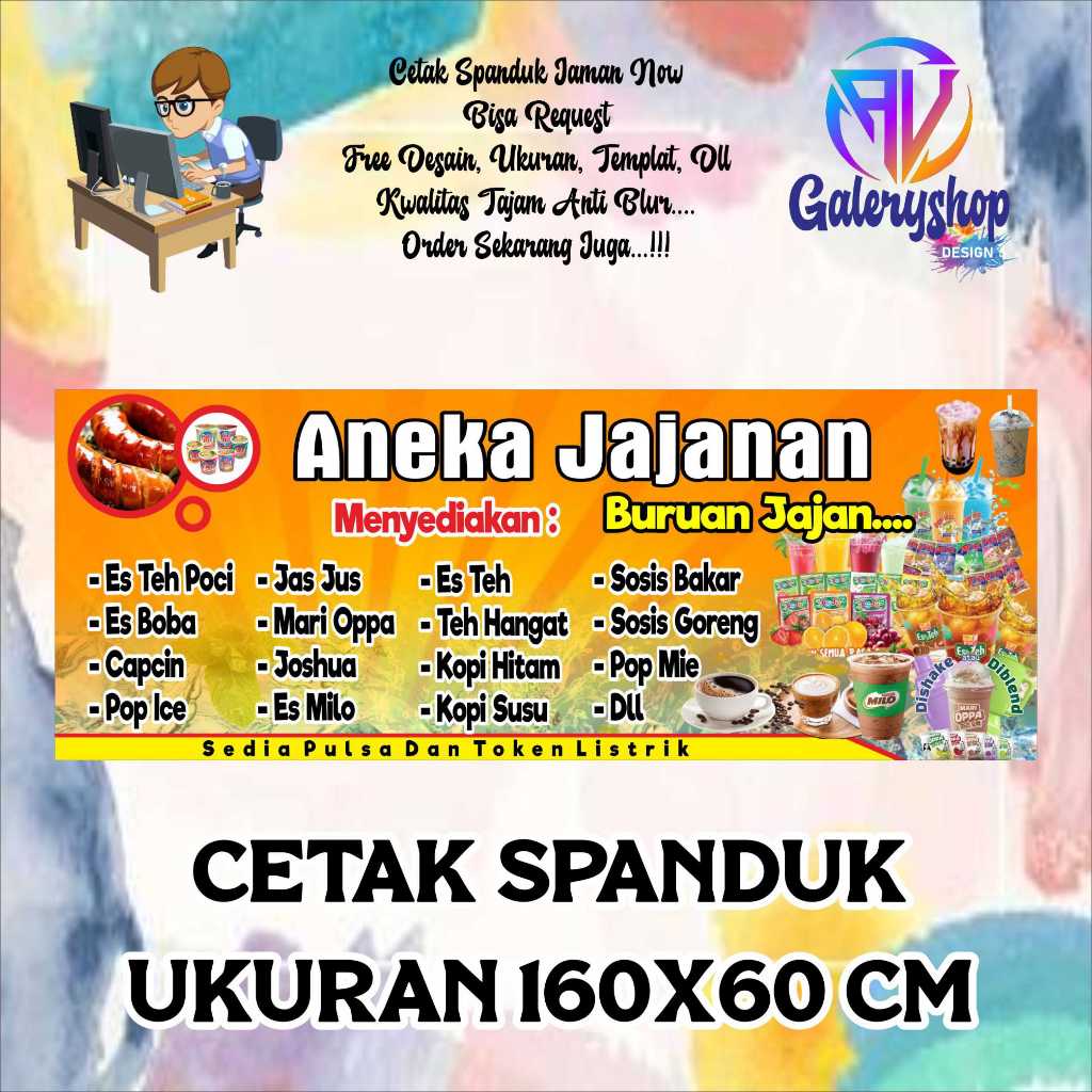Jual spanduk, banner jajanan kekinian, warung, dll custom 160x60 cm ...