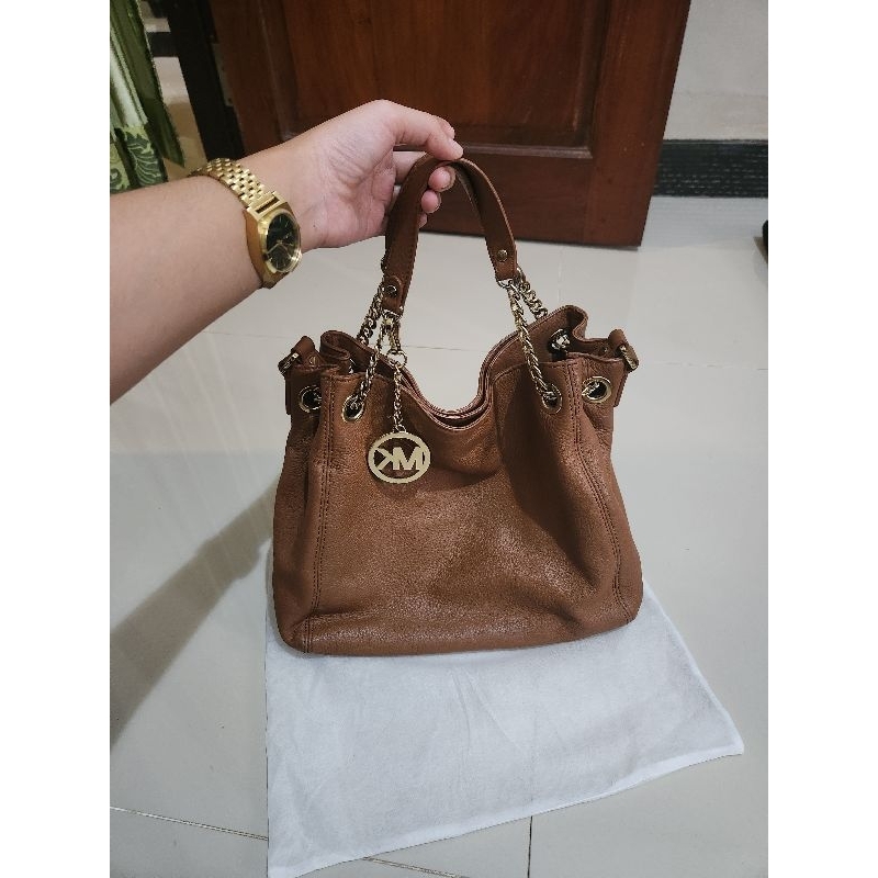 Jual Tas MK kulit asli sling berhandle | Tote bag mk coklat kulas ...