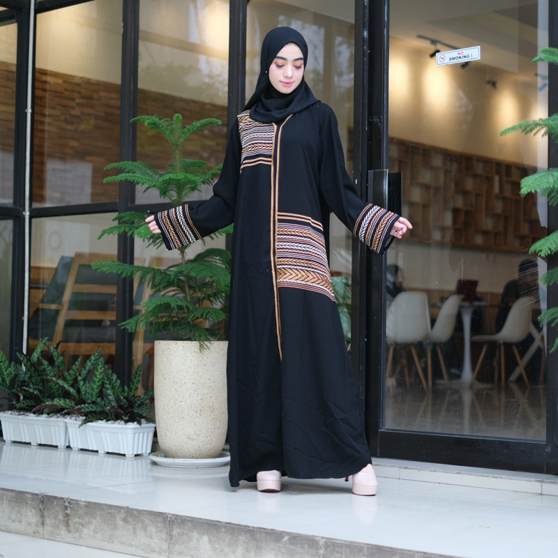 Jual Abaya Bordir Gamis arab Hitam Abaya hitam turkey bordir | Shopee ...