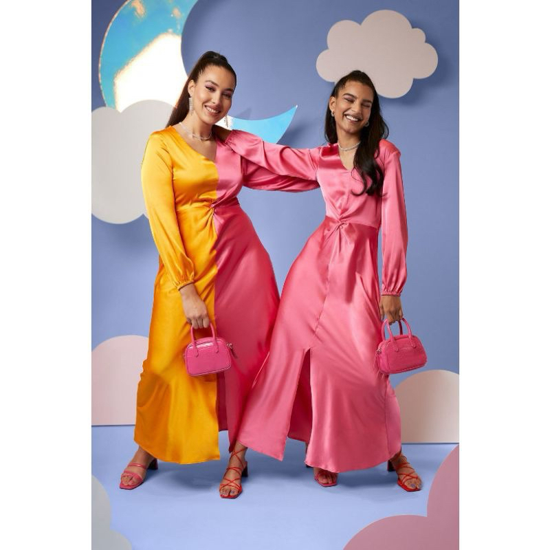 Jual SALE MONKI BY HM Satin midi dress with slit (REJECT) | Shopee ...