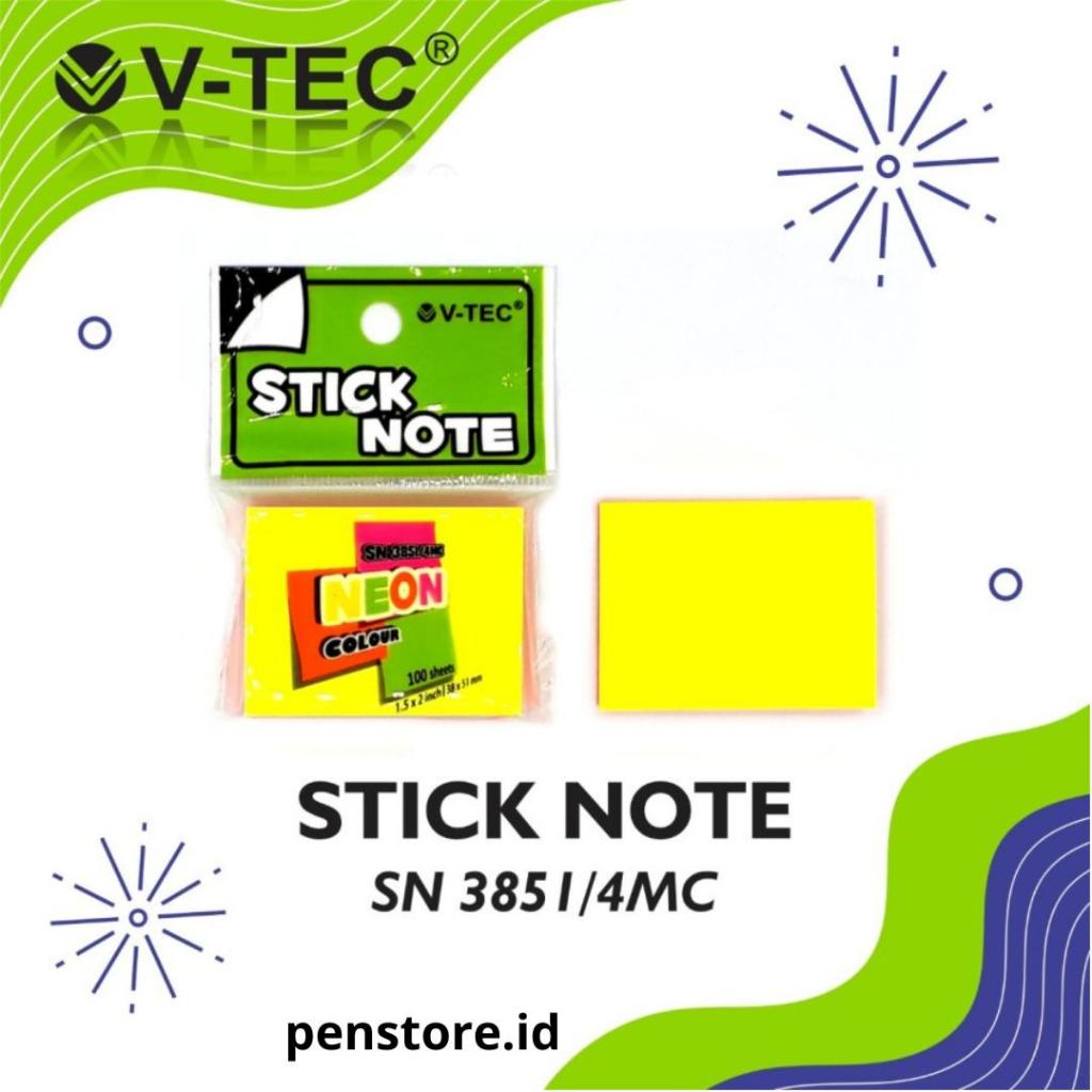 Jual (set) Post It 38x51 V-tec Kecil / Sticky Notes SN 3851 100 lembar ...