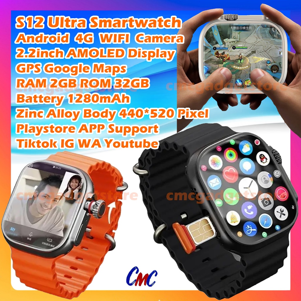 Jual S12 Ultra Smartwatch Pro Max 4G Wifi Android Playstore AMOLED ...