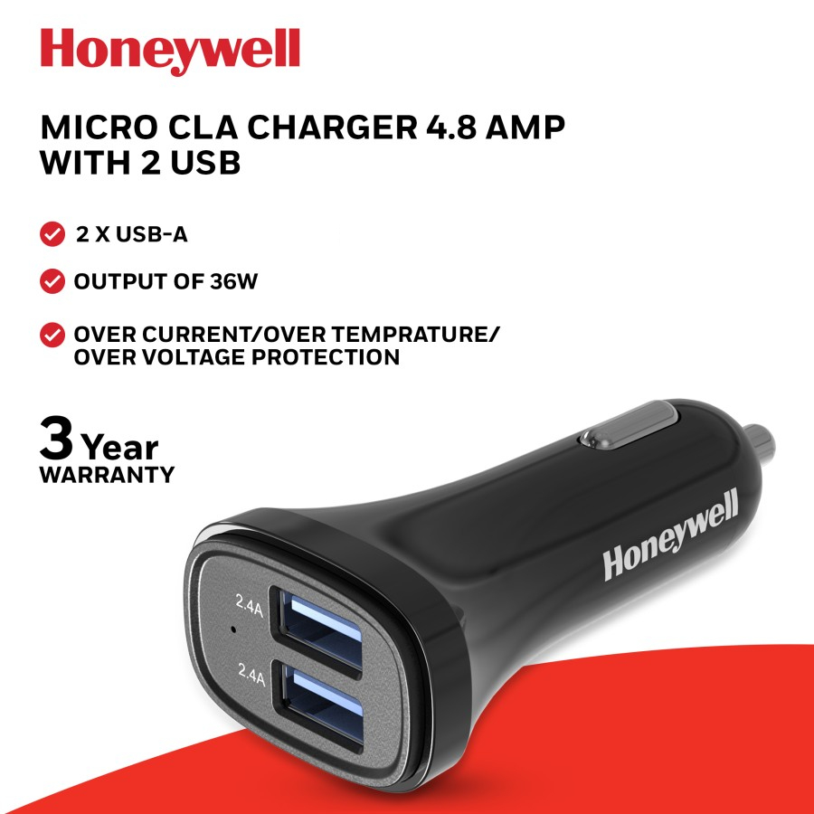 Jual Honeywell Charger Mobil Micro CLA 4.8A @2.4A Car Charger - Tanpa ...