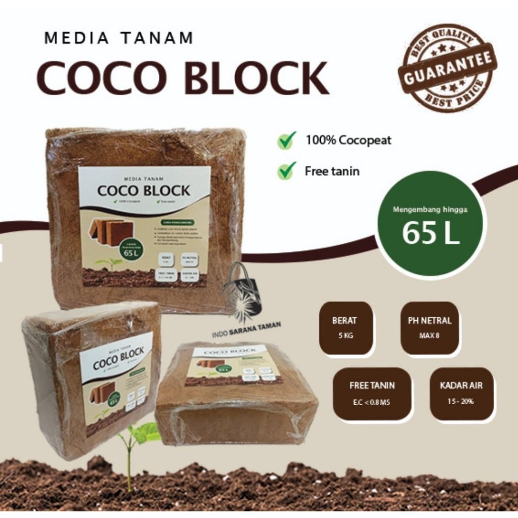 Jual MEDIA TANAM COCO BLOCK Cocopeat Mengembang 65L Coco Peat Kotak Free Tanin Perlengkapan ...