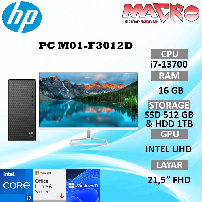 Jual HP PC M01-F3012D i7-13700 16GB SSD 512GB & HDD 1TB Intel HD W11+OHS | Shopee Indonesia