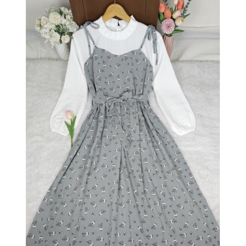 Jual Aecha Gamis Overall Crinkle mix Lady crush motif bunga cey plaid ...