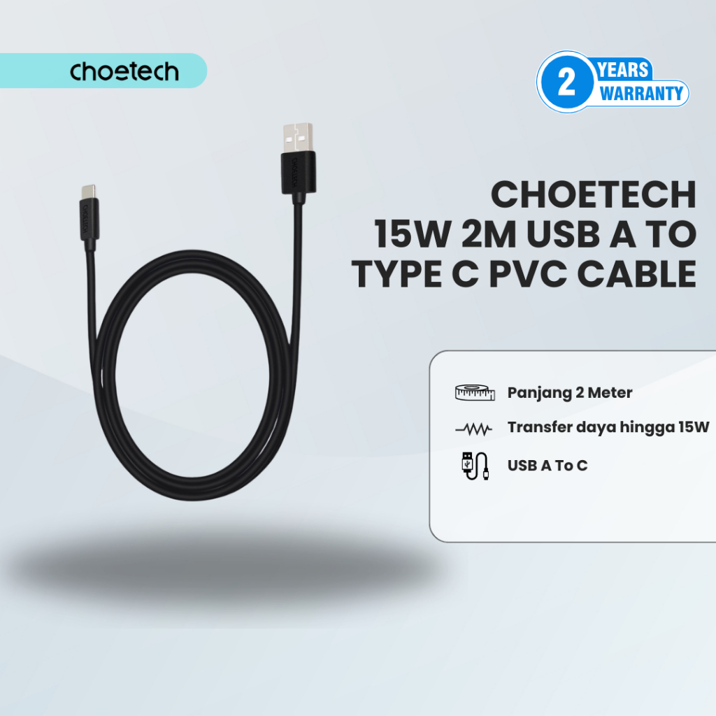 Jual Choetech 15W 2m USB A to Type C PVC Cable Kabel Data HP Charger ...