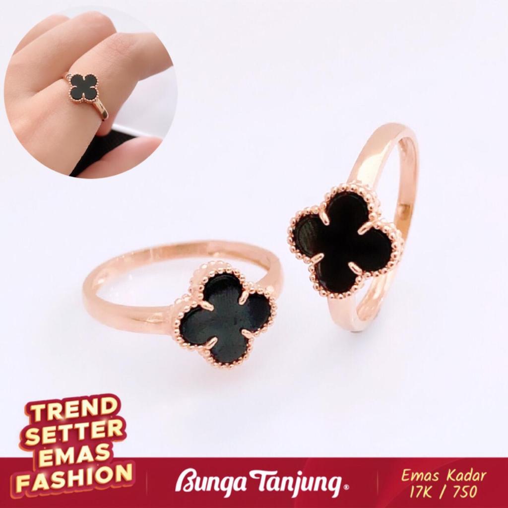 Jual CINCIN FASHION CLOVER BLACK THIN - EMAS 17K - BUNGA TANJUNG GOLD ...