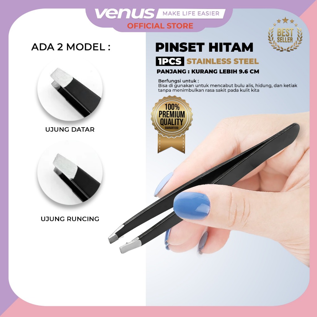 Jual VENUSJKT - 1Pcs Pinset Hitam Ujung Miring Stainless steel Penjepit ...
