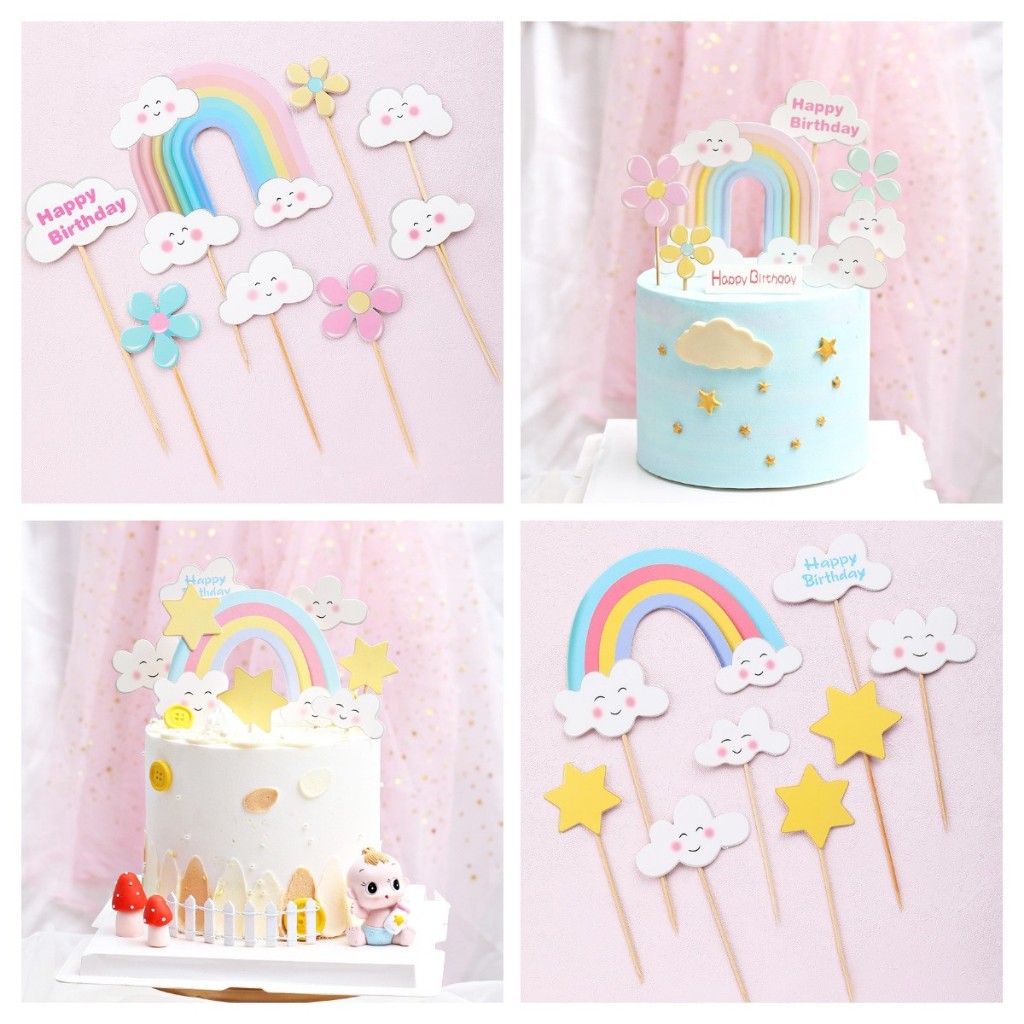 Jual COD 1 Set Awan pelangi Ulang Tahun Kue Puncak Kue Topper Dekorasi ...