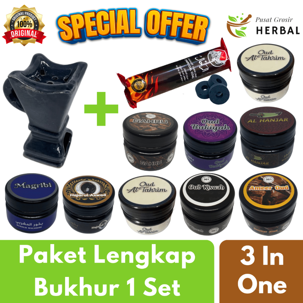 Jual Paket 3in1 Buhur Bukhur Dupa Bakhoor Arab Wewangian Paket Lengkap ...