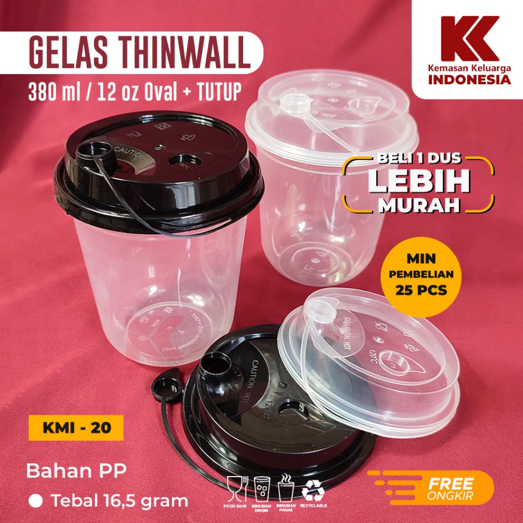 Jual CUP INJECTION 12oz 380ML + TUTUP / GELAS THINWALL / GELAS INJECT ...