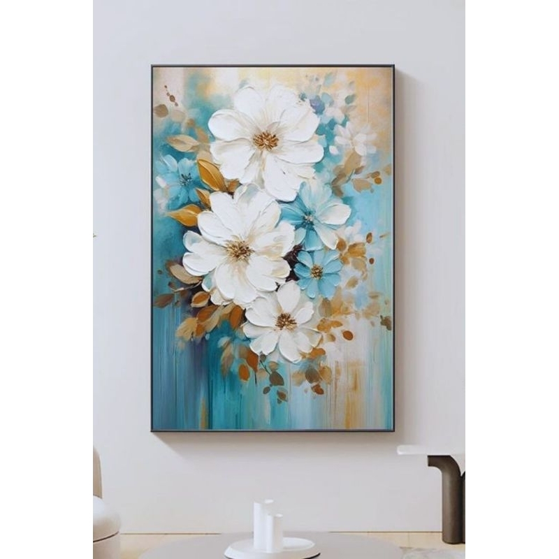 Jual lukisan bunga minimalis texture ukuran 120×80 cm sudah dengan ...