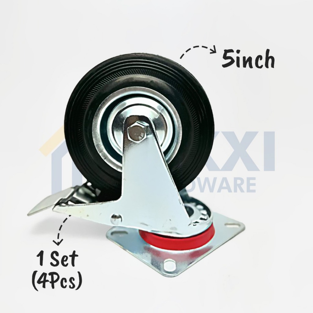 Jual Roda Karet 5 Inch REM / Roda Troli / Roda Caster (4PCS) | Shopee ...