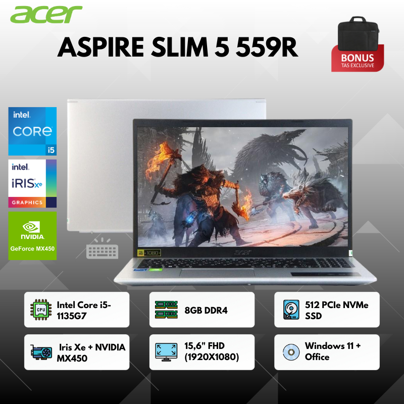 Jual ACER Aspire 5 Slim A515-56G-559R Core i5-1135G7 8GB 512GB SSD 15.6 ...