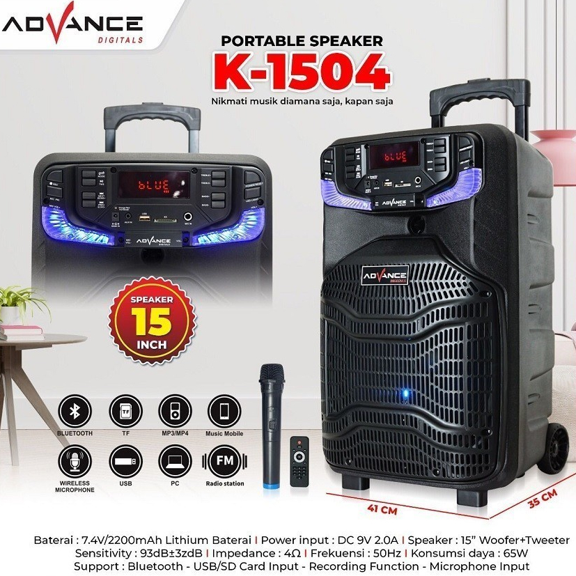 Jual Speaker Portable Bluetooth Advance K1504 Aktif 15 Inch Free 1 Mic Wireless | Shopee Indonesia