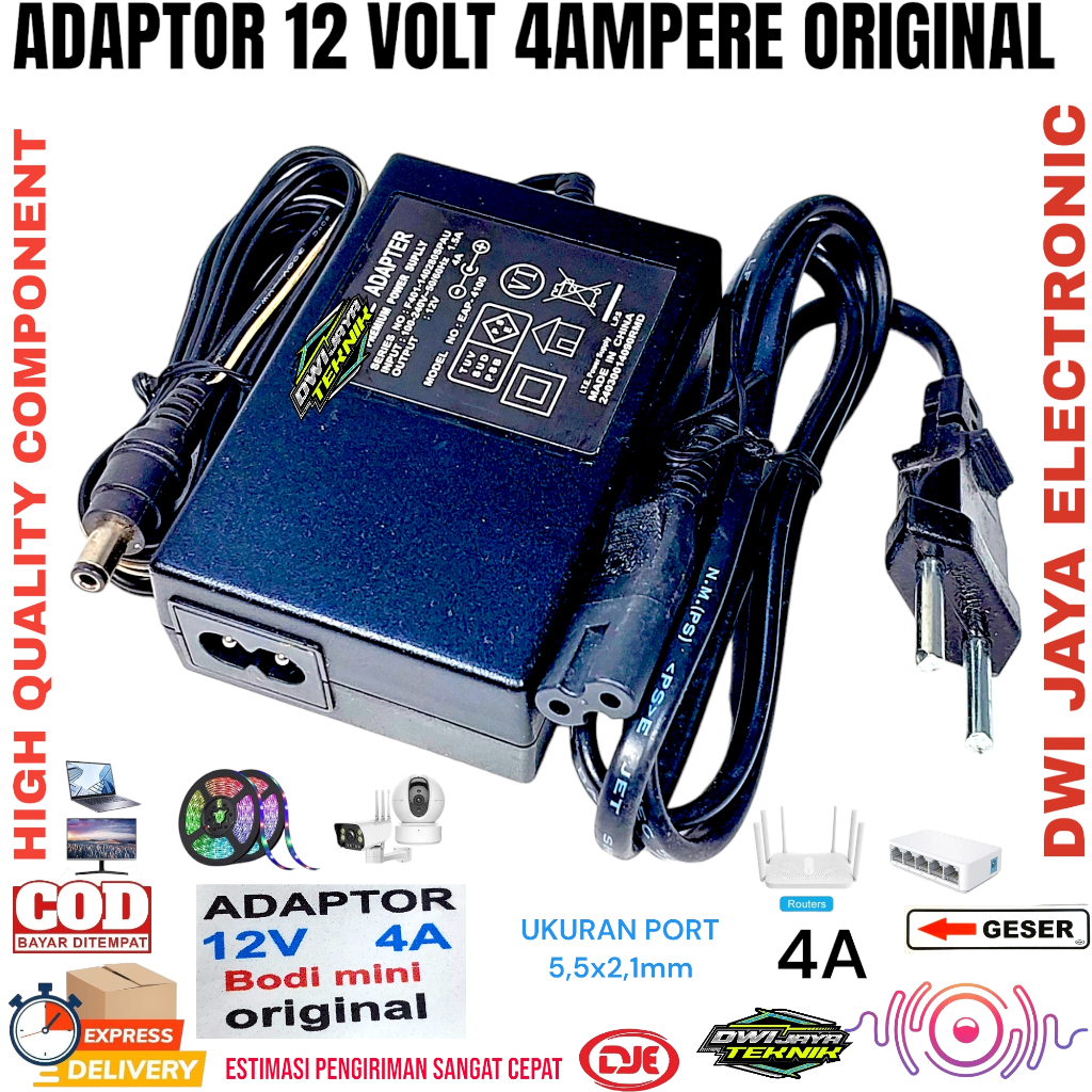 Jual Adaptor Power Supply 12V 4A Converter AC to DC LED Strip Monitor ...